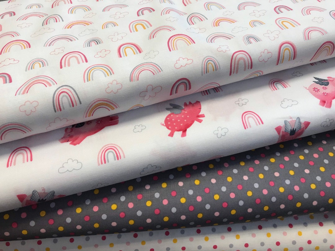 100% Cotton Porkopolis Fabric Fun Pig Range. Colourful. Believe. Panel ...