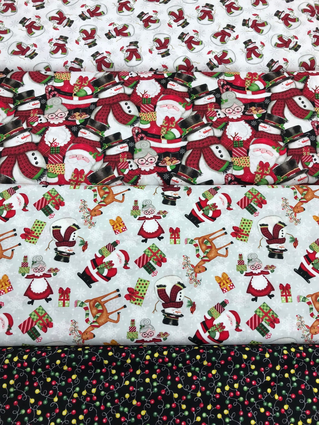 Christmas Cotton Fabric: Santa, Snowman, Fairy Lights Print - Etsy