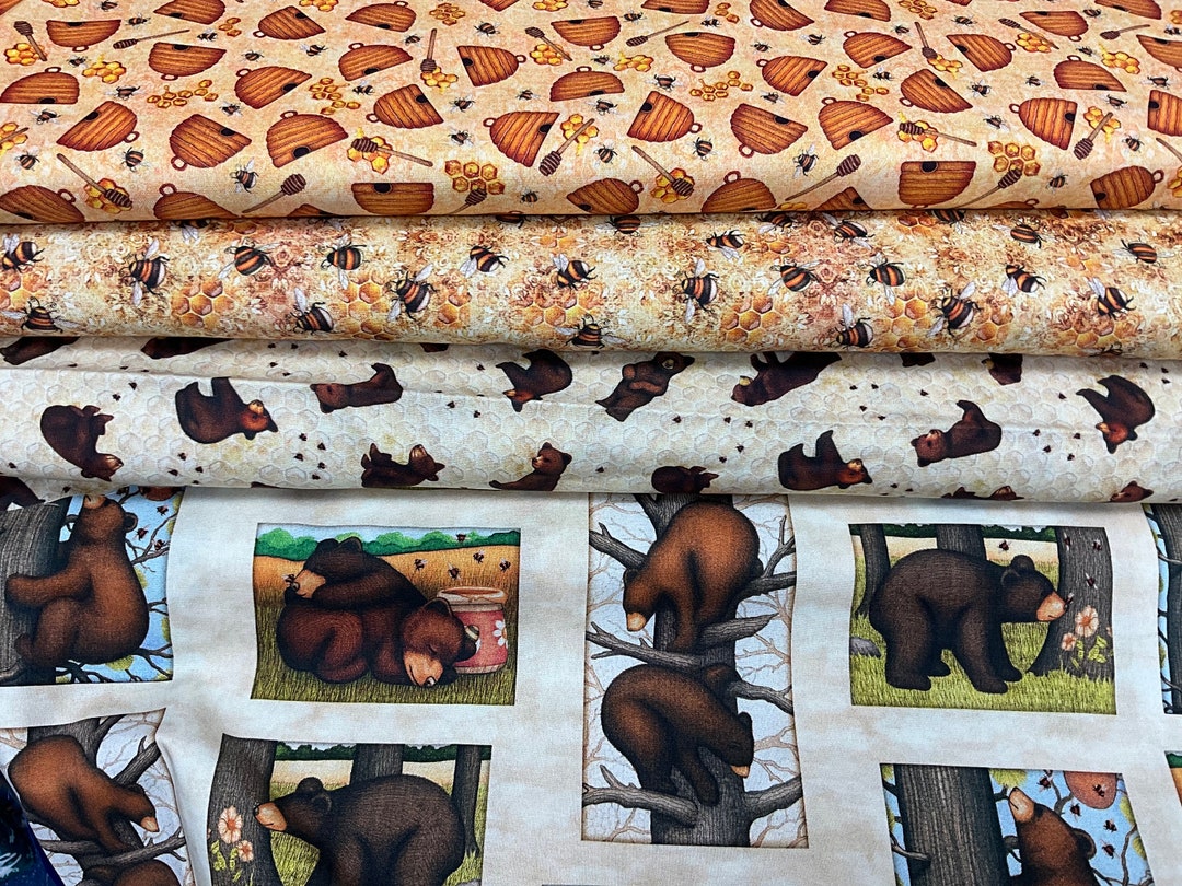 100% Cotton Print Sweet as Honey Bear Print Fabric Range. Bear, Bees, Trees, Suitable for ...