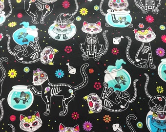 Mid Century Modern Fabric Prancing Kitten-fabric-black by Miss Fluff ...