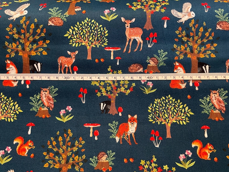 Woodland Cotton Fabric: Forest Animals Print - Quilting & Patchwork - Etsy