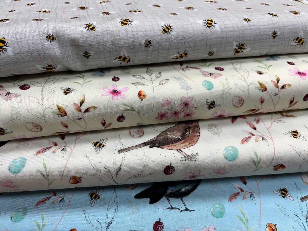 100% Cotton Bird Song, Butterfly, Bee, Fruit Fabric From Nutex ...