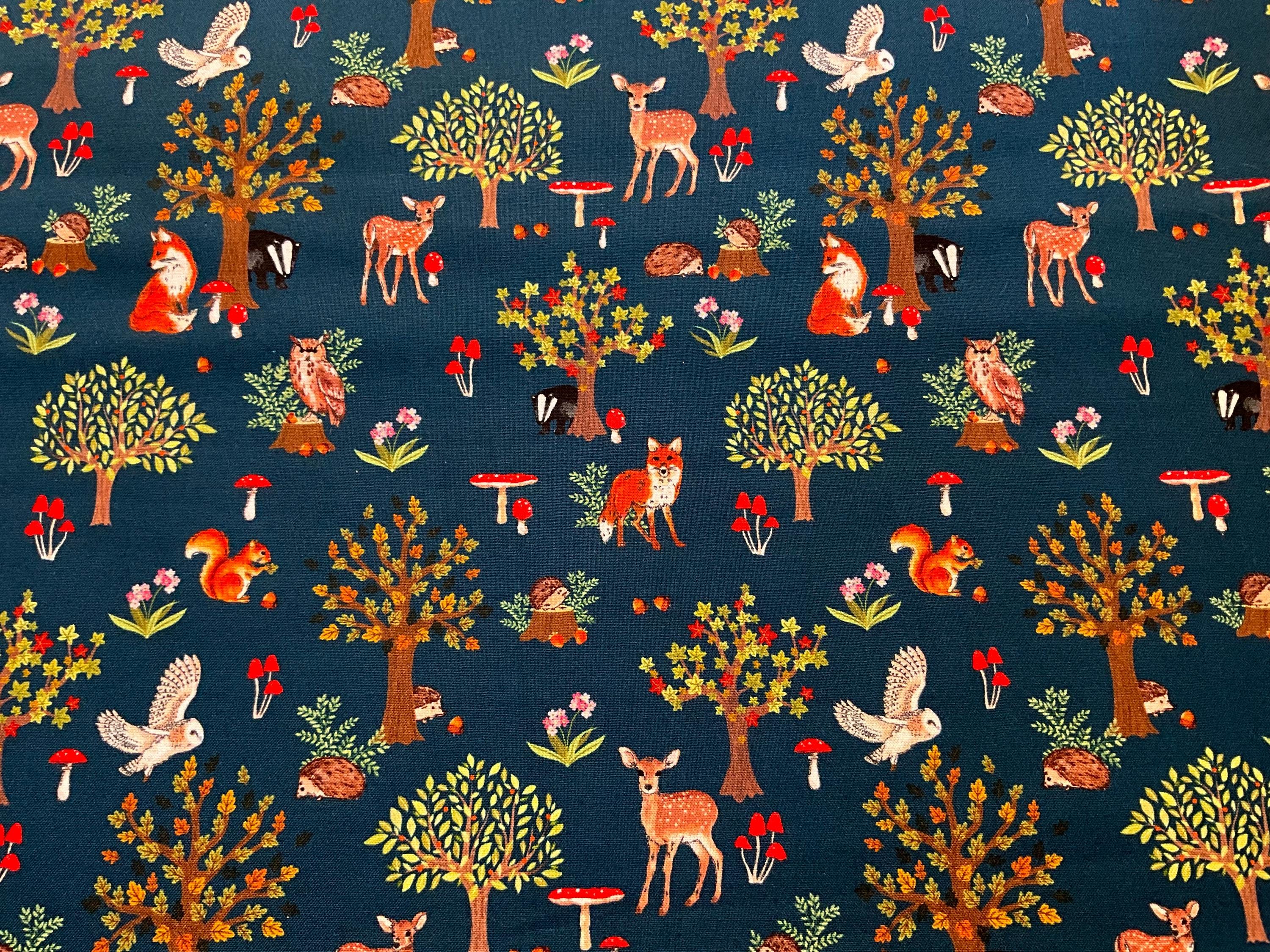 Woodland Cotton Fabric: Forest Animals Print - Quilting & Patchwork - Etsy