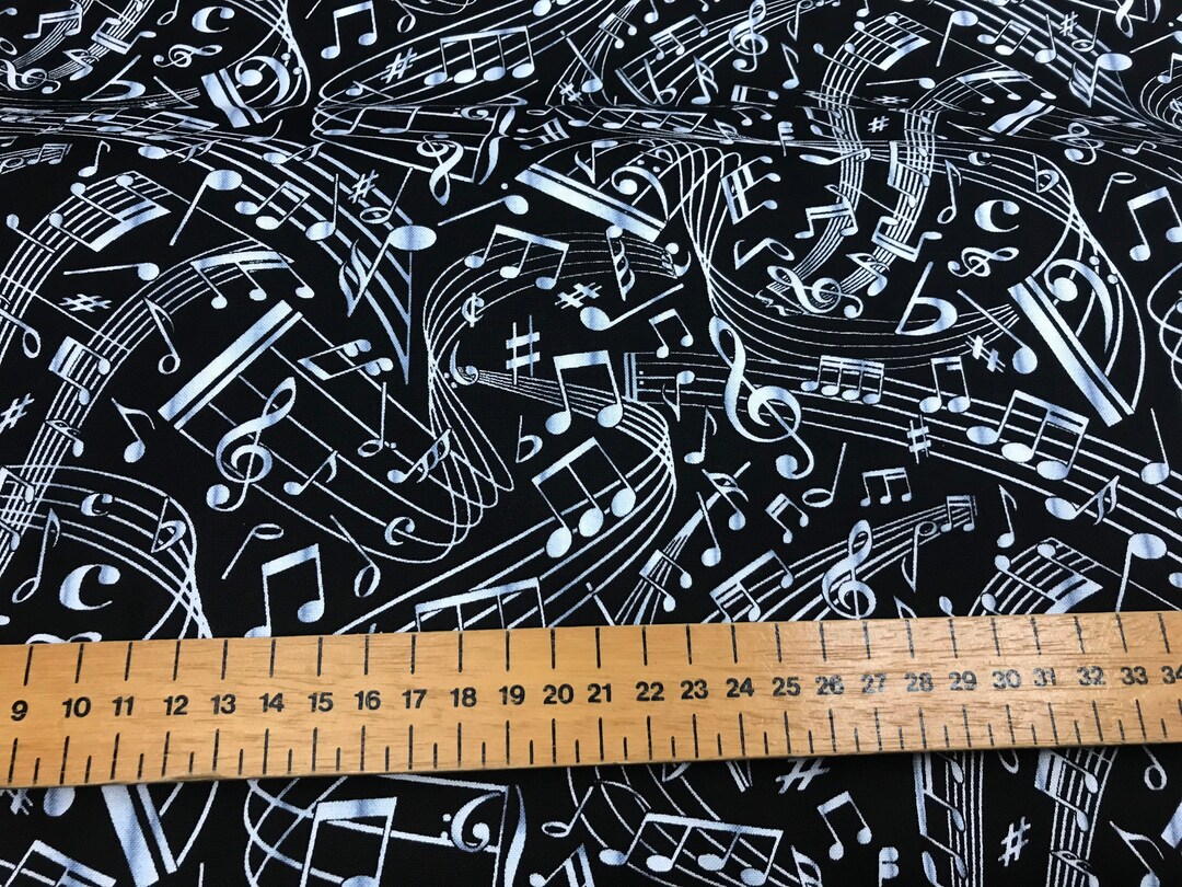 100% Cotton Print Music, Musical Notes, Fabric, Orchestra, Band. Treble ...