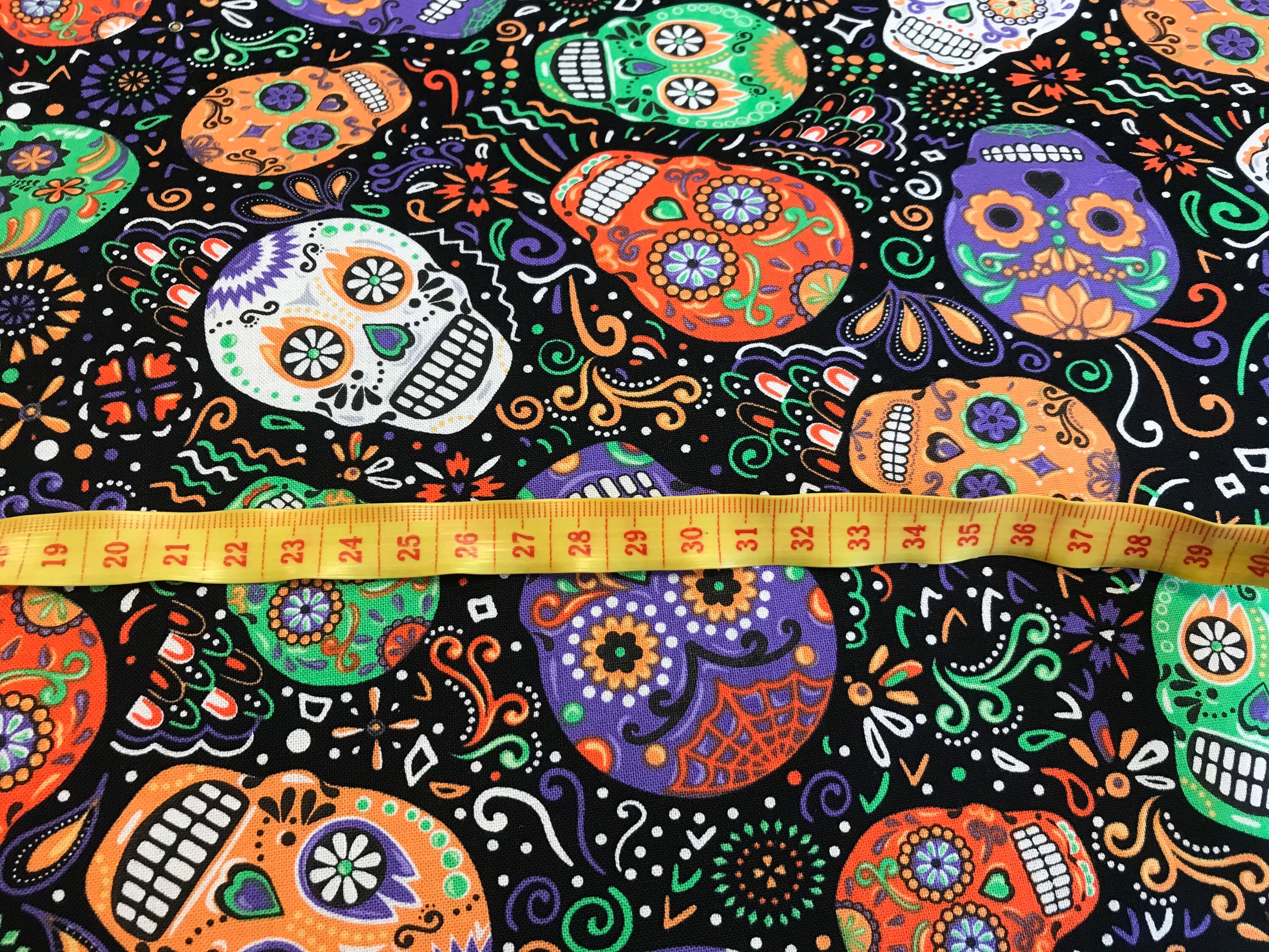 100% Cotton Print Skeleton Skull, Pumpkin Halloween Fabric. Scary Face ...