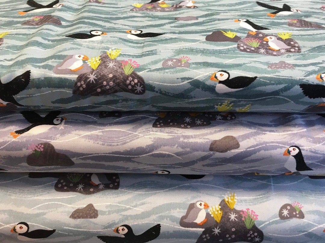 REDUCED!! 100% Cotton Print Puffin Bay Fabric Range by Lewis and Irene ...