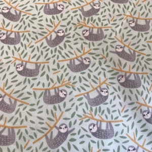 100% Cotton Print Sloth Fabric Panel and Contrast Design. Sleepy Sloth ...