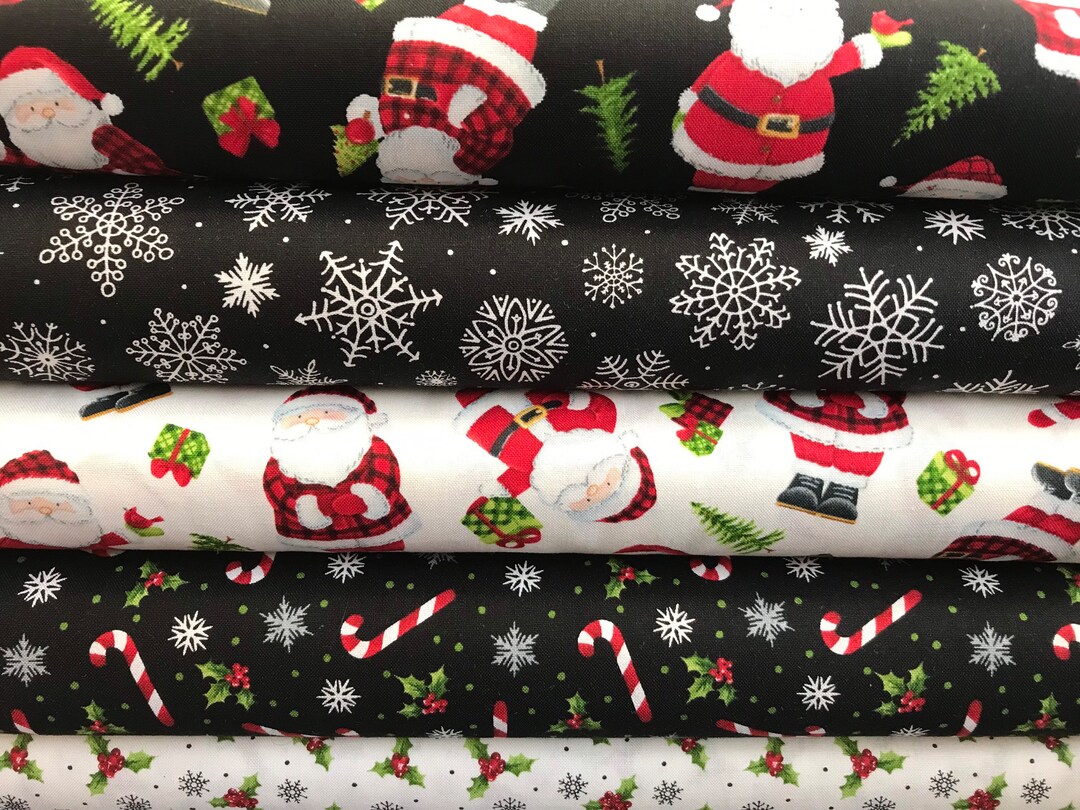 100% Cotton Santas Tree Farm Bright Christmas Fabric Range. Christmas ...