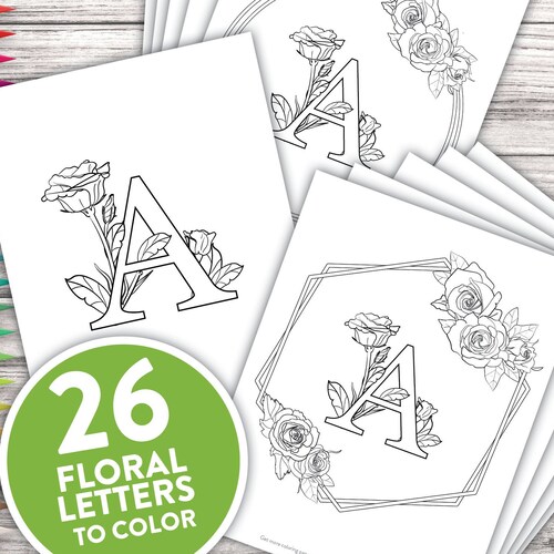 Floral Alphabet Coloring Set - Etsy