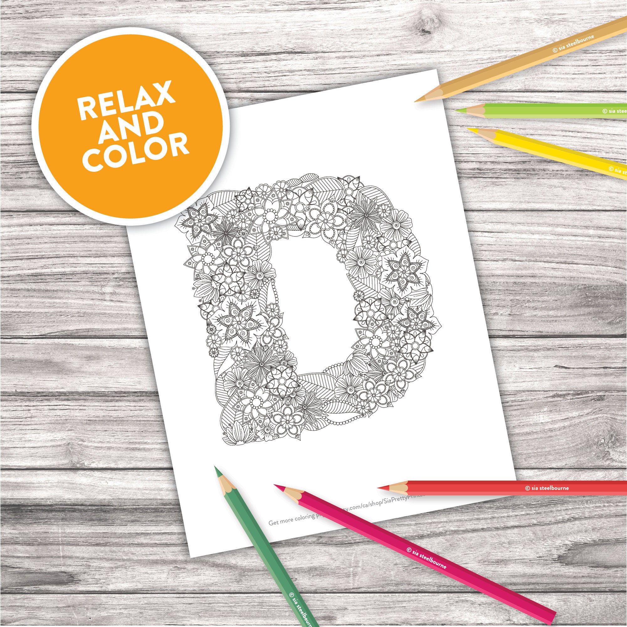 Printable Adult Coloring Pages Floral Alphabet Letters - Etsy