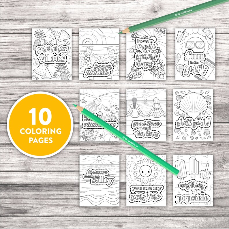 Summer Fun Coloring Pages | Adult Coloring Book With Beaches, Sunshine ...