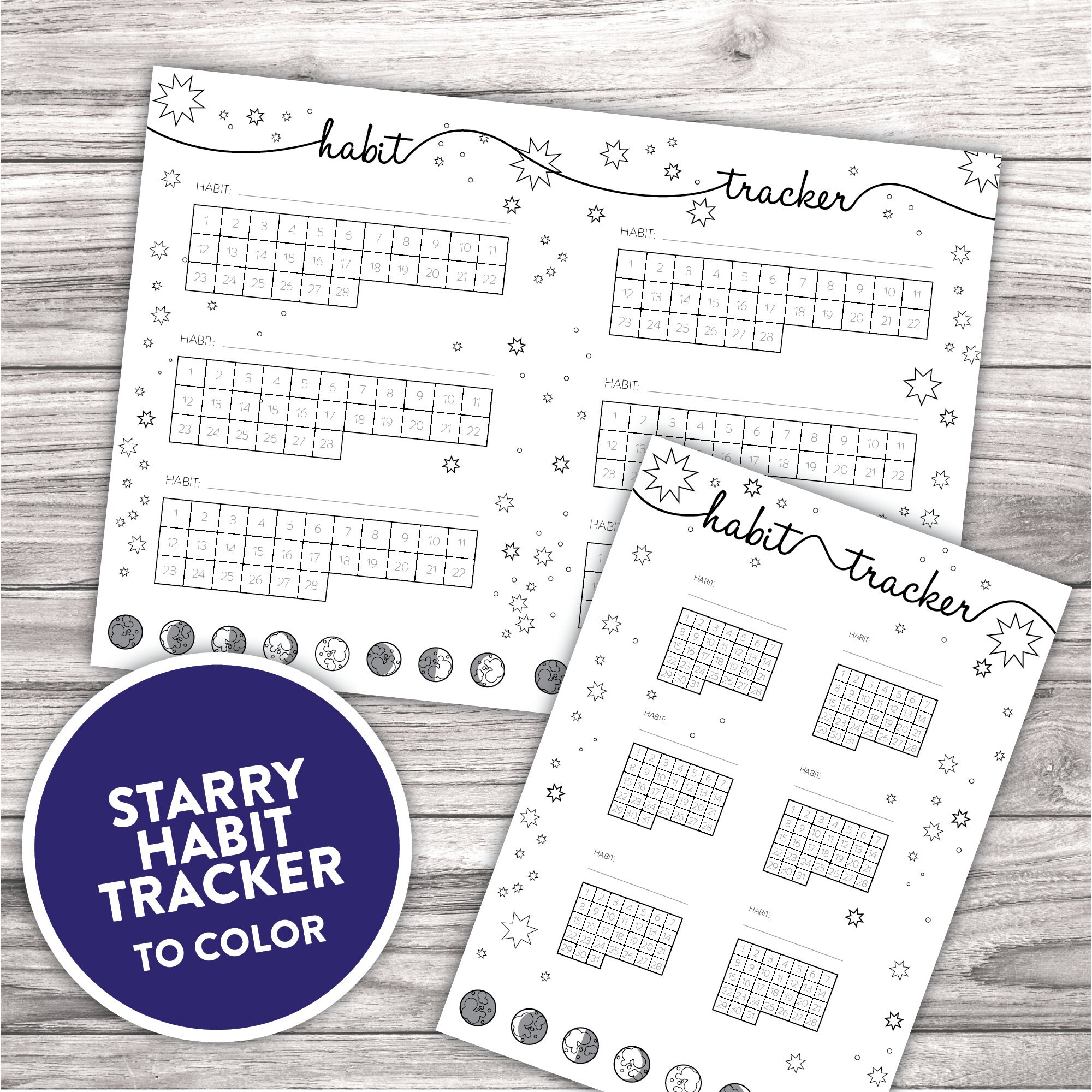 Galaxy Habit Tracker Printable: Star & Moon Theme (digital Download ...