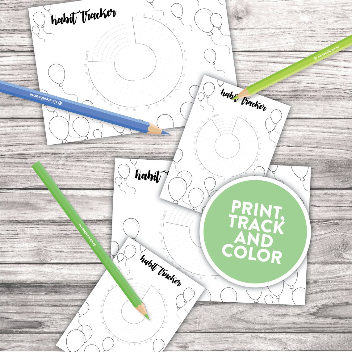 Printable Circular Habit Tracker | Balloon Theme | Undated Habit ...