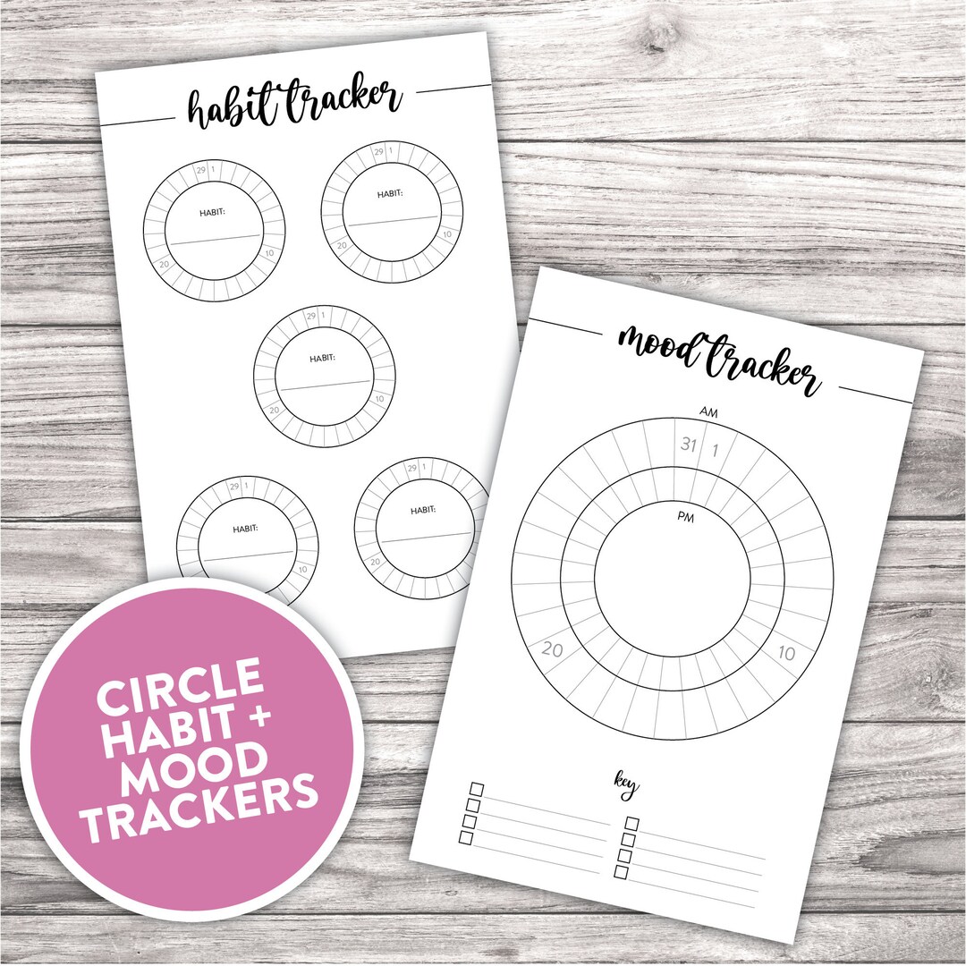 Printable Minimal Circular Habit Tracker and Mood Tracker Bundle ...