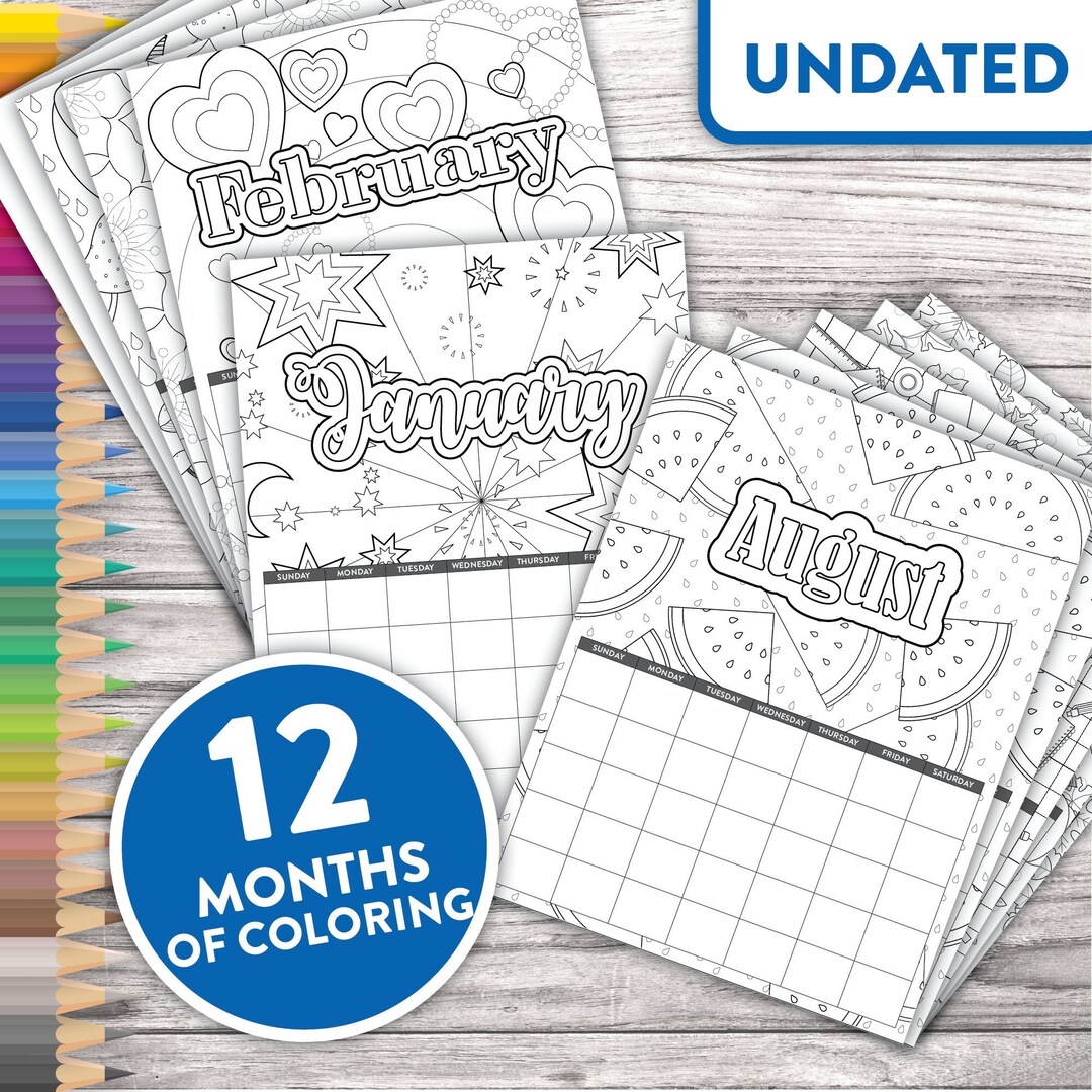 Undated Printable Coloring Calendar Desktop Calendar or Planner Insert ...