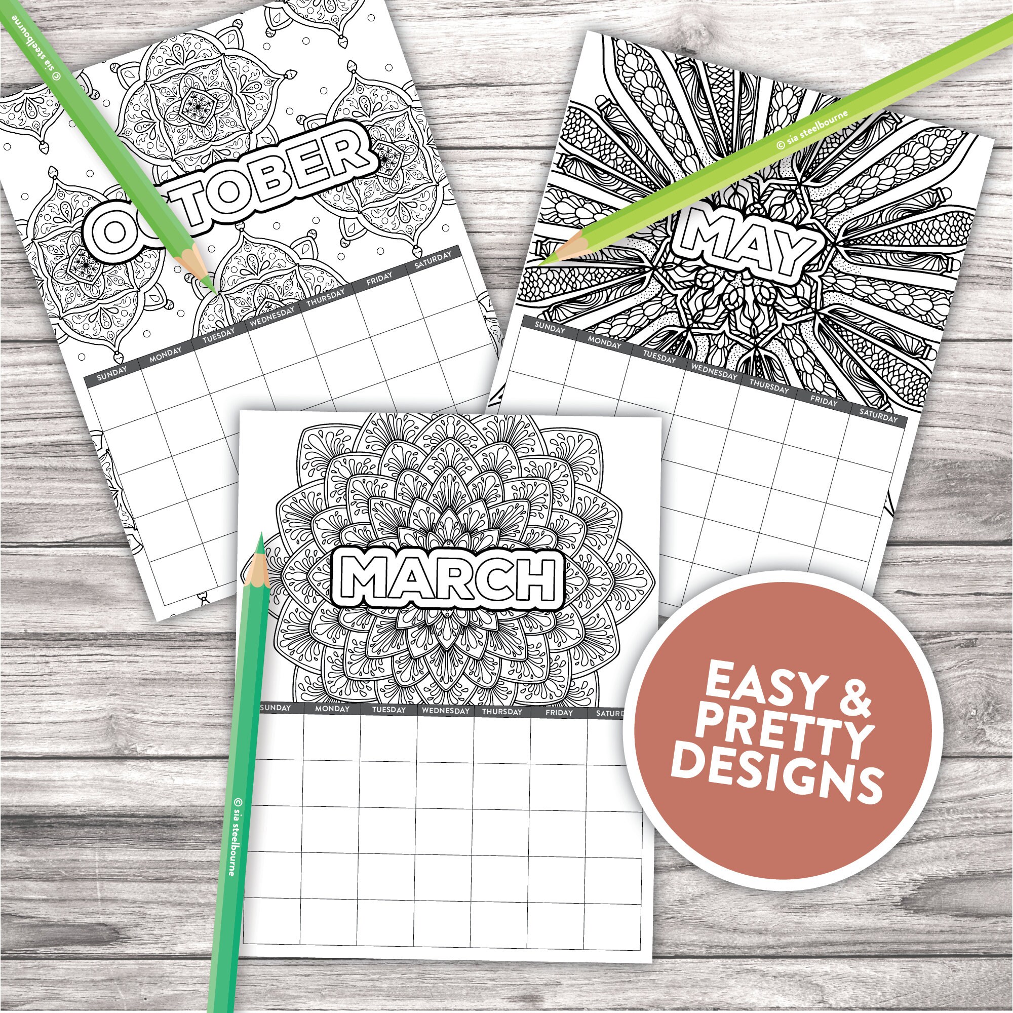 Printable Mandala Coloring Calendar | Undated Monthly Planner (PDF) - Etsy