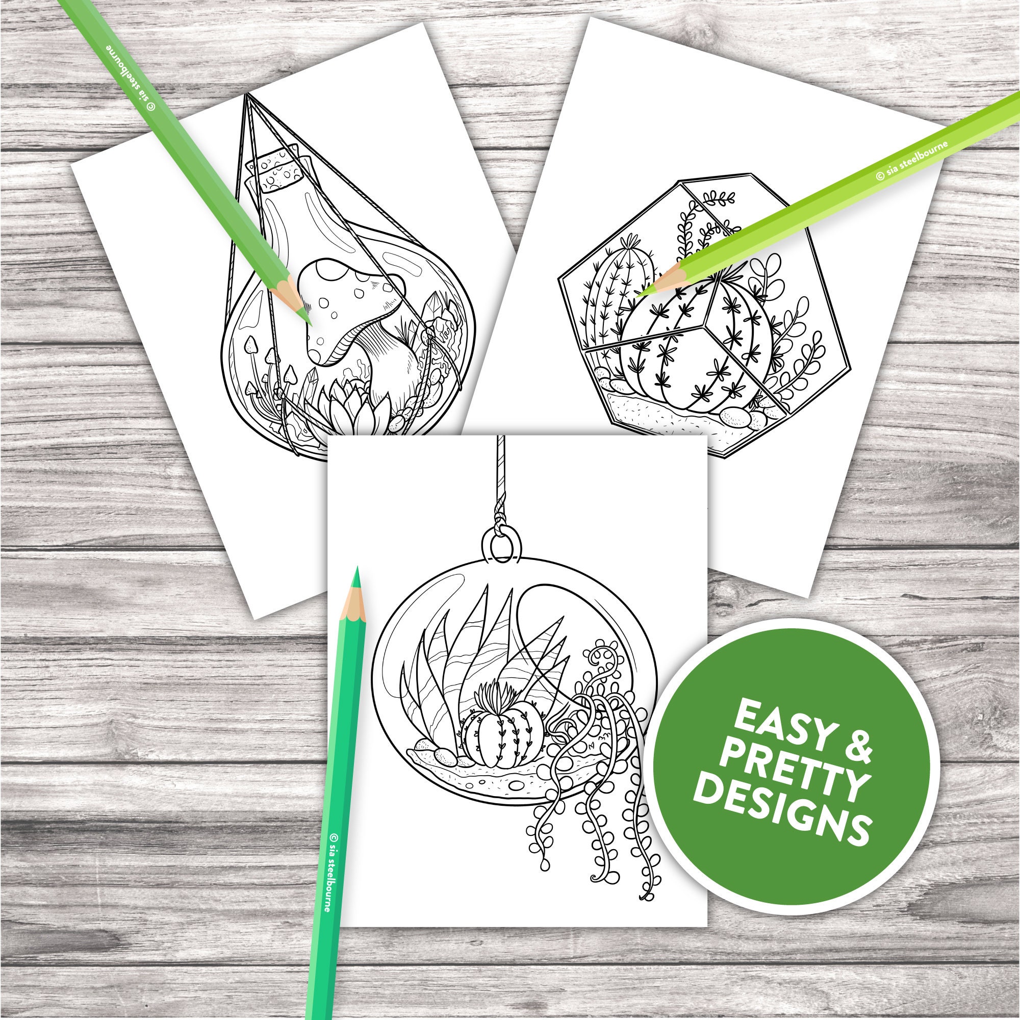 Terrarium Coloring Pages | 10 Cute Plant Designs (digital Download ...