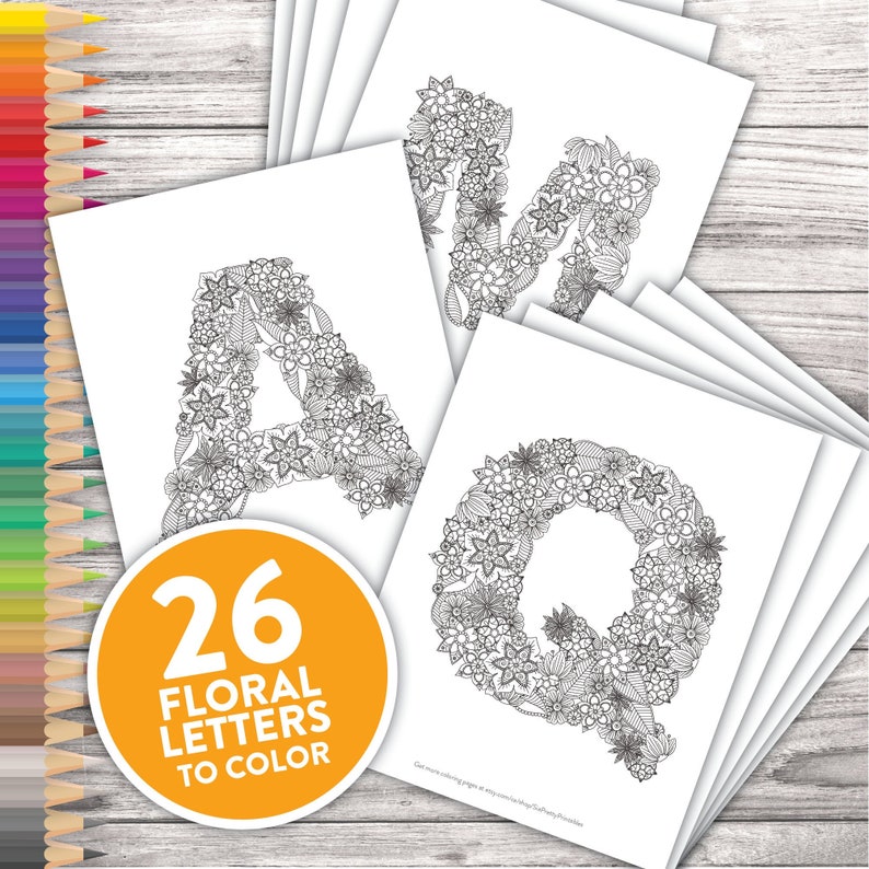 Printable Adult Coloring Pages Floral Alphabet Letters - Etsy