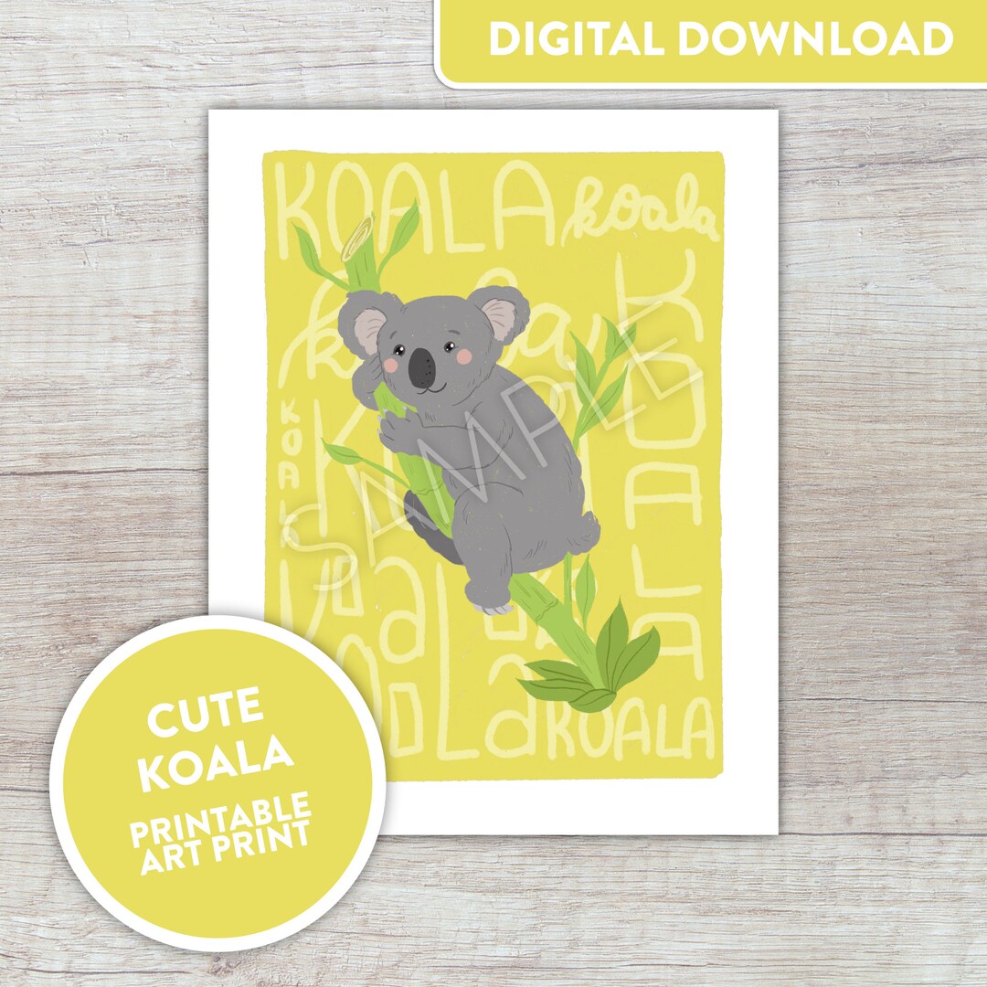 Cute Koala Printable Art Print | Kawaii Animals Decor Digital Download ...