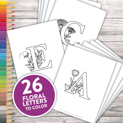 26 Floral Alphabet Letters Coloring Pages Printable Coloring - Etsy Canada