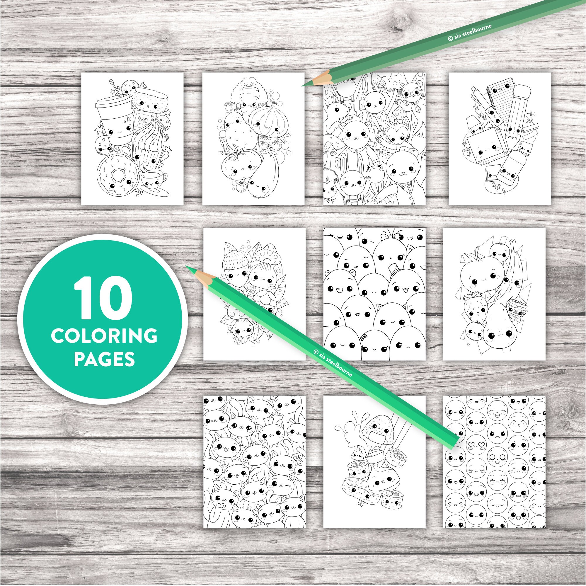 Kawaii Doodle Coloring Pages Printable Cute Character Adult Coloring ...