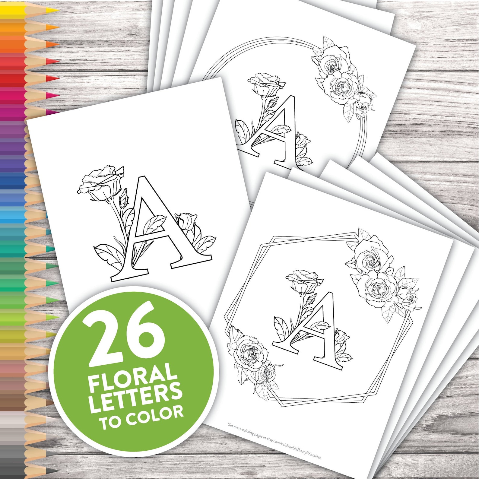 Printable Adult Coloring Pages Floral Alphabet Letters in - Etsy