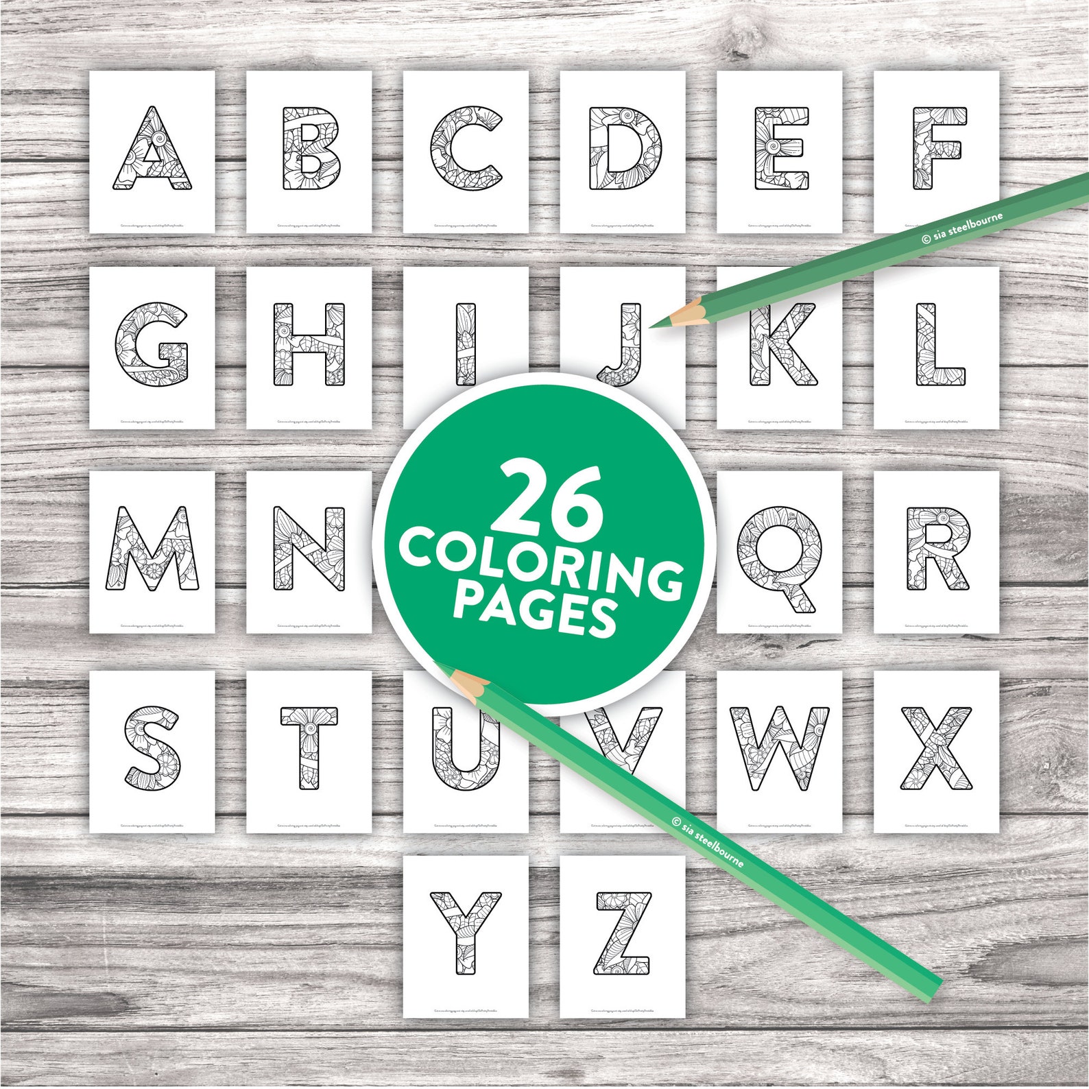 Printable Adult Coloring Pages Floral Alphabet Letters - Etsy