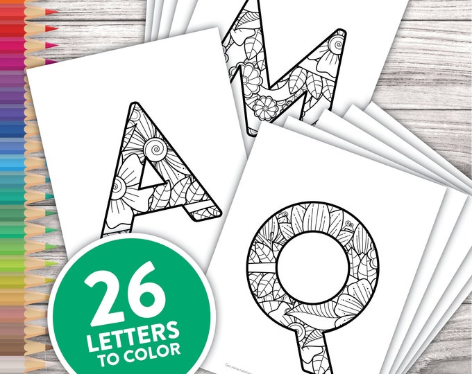 Printable Adult Coloring Pages Hand Lettering Floral Alphabet Letters ...