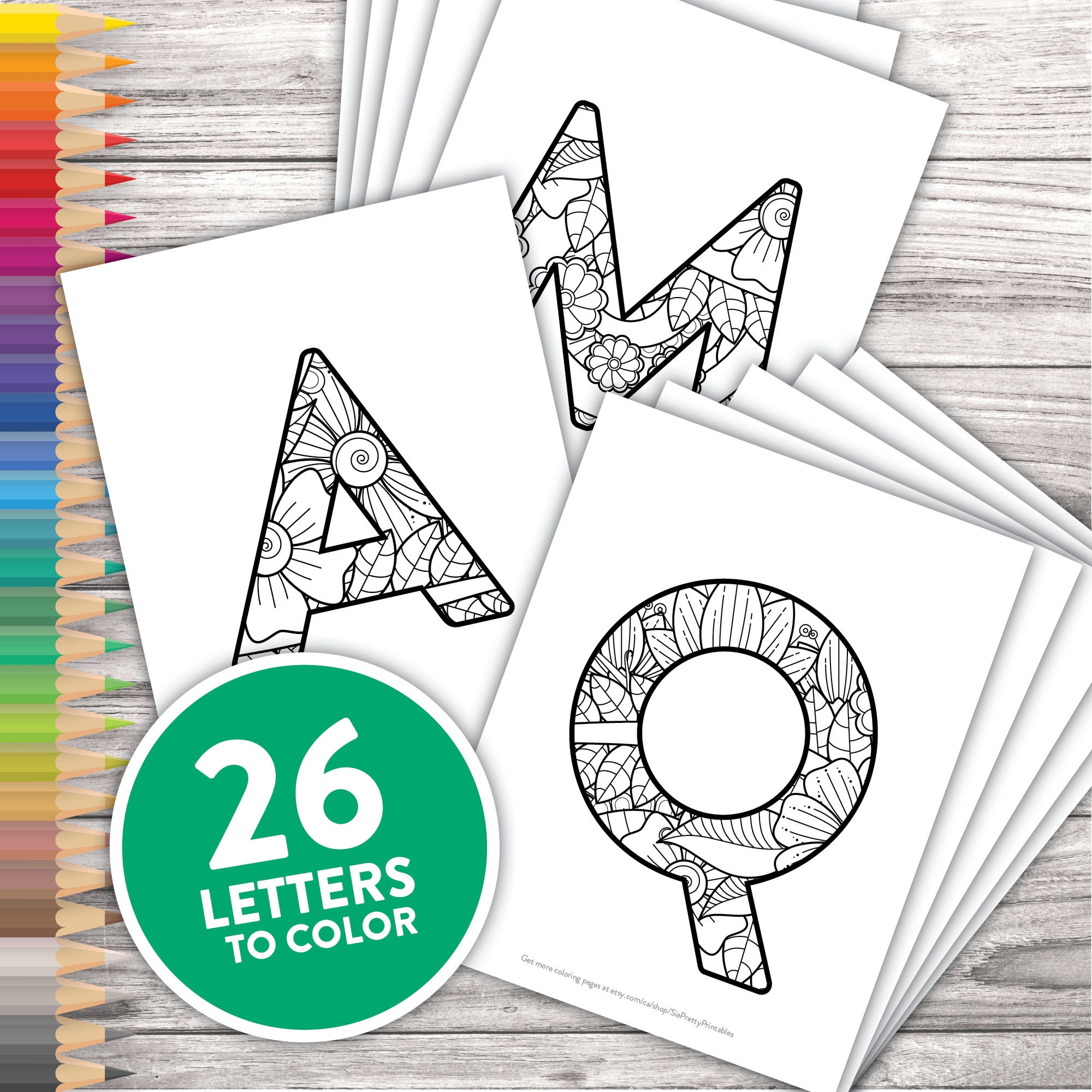 Printable Adult Coloring Pages Floral Alphabet Letters - Etsy