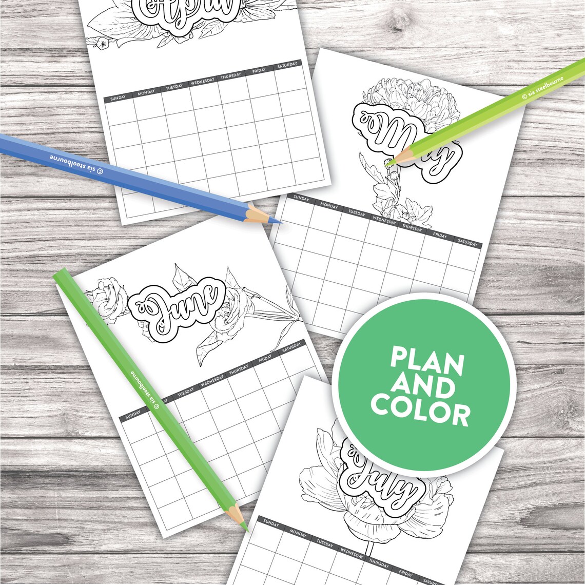 Printable Coloring Calendar Undated Botanical Floral Desktop Calendar ...