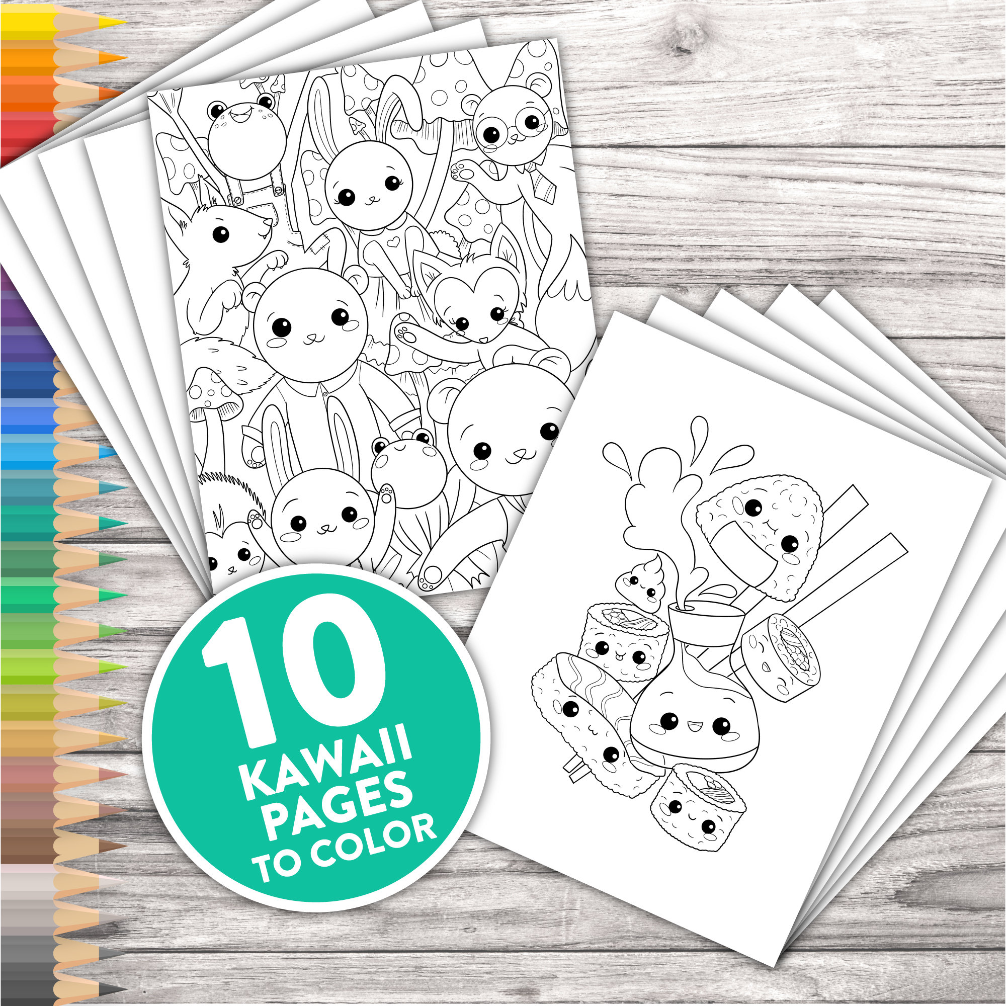 Kawaii Doodle Coloring Pages Printable Cute Character Adult Coloring ...