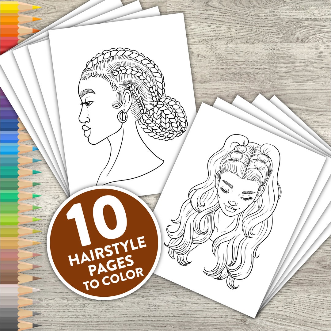 Women's Hairstyle Coloring Pages | Printable Diverse Women's Hair Adult ...