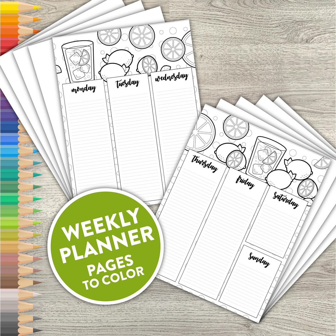 Printable Coloring Weekly Planner Insert | Undated Planner Pages ...