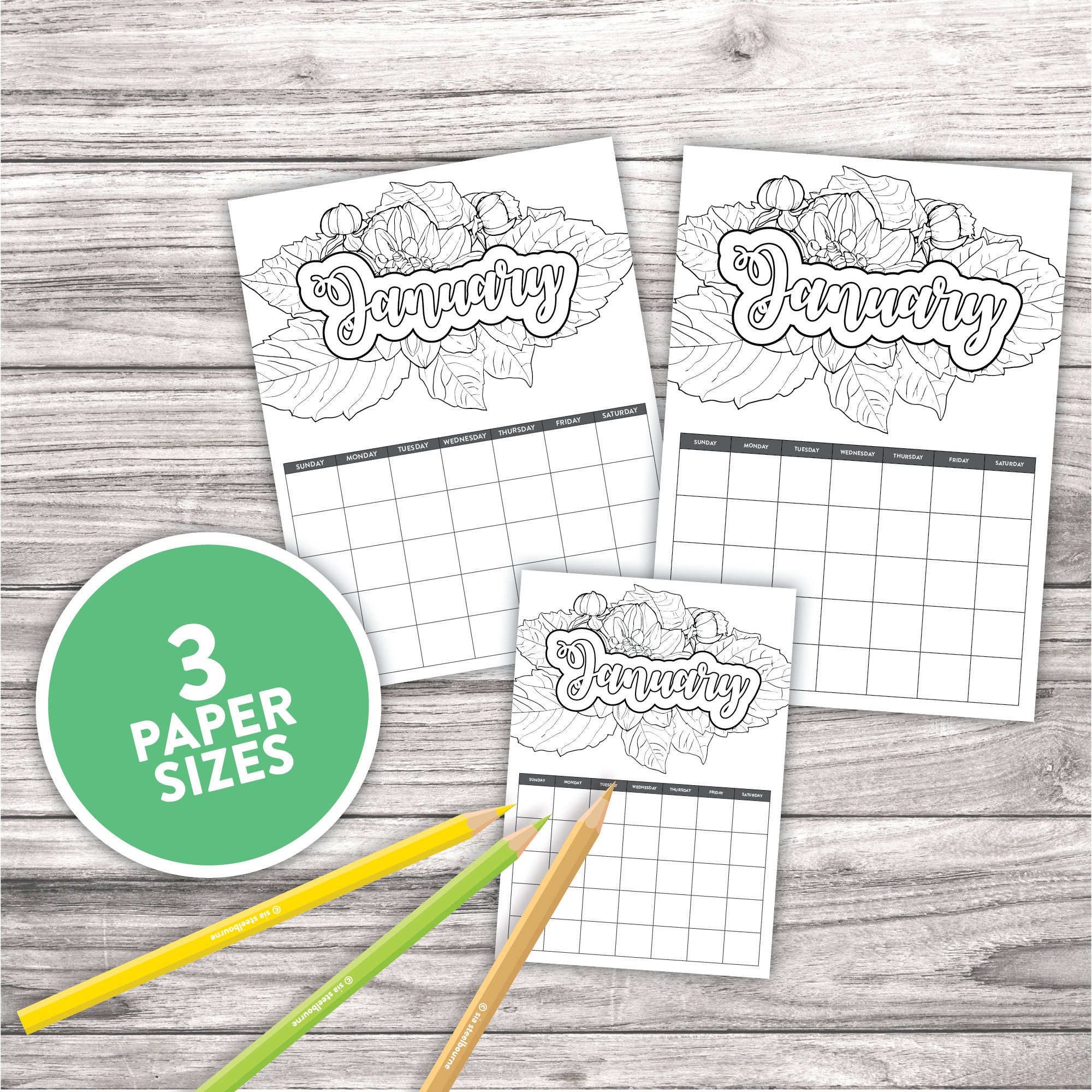 Printable Coloring Calendar Undated Botanical Floral Desktop Calendar ...