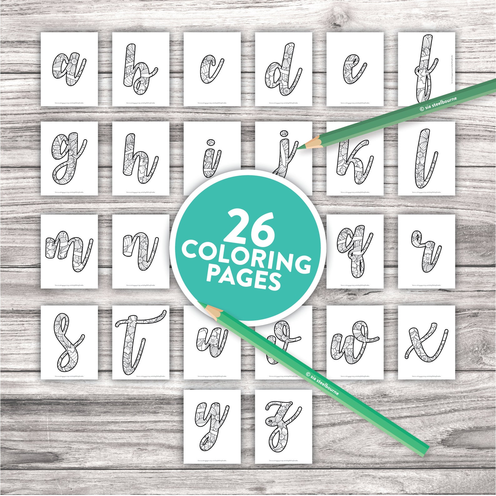 Printable Adult Coloring Pages | Hand Lettering Floral Alphabet Letters ...