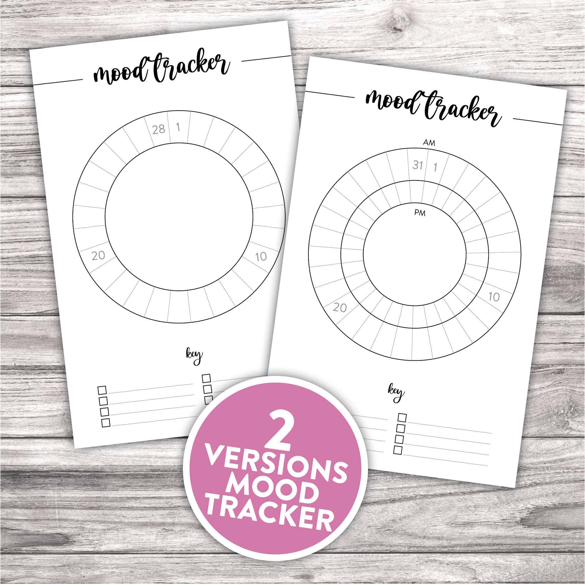 Printable Minimal Circular Habit Tracker and Mood Tracker Bundle ...