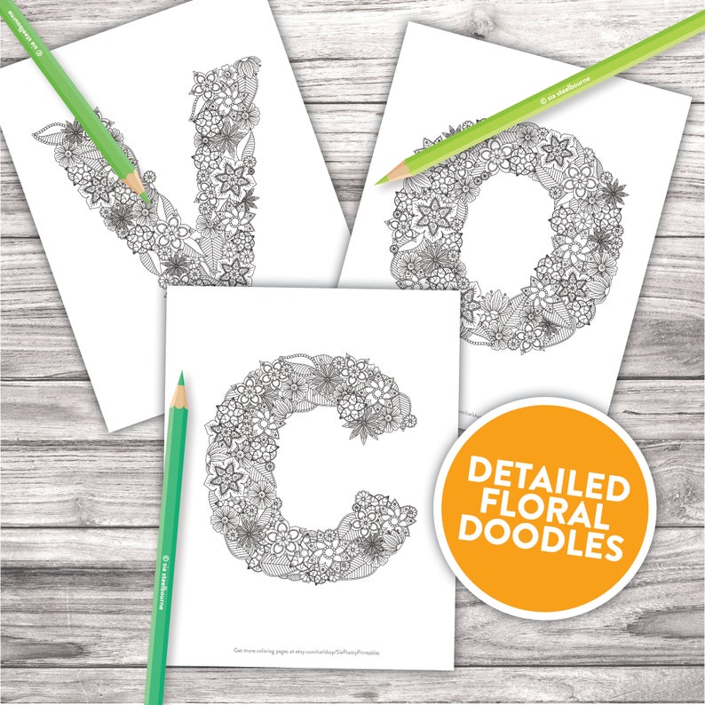 Printable Adult Coloring Pages Floral Alphabet Letters - Etsy