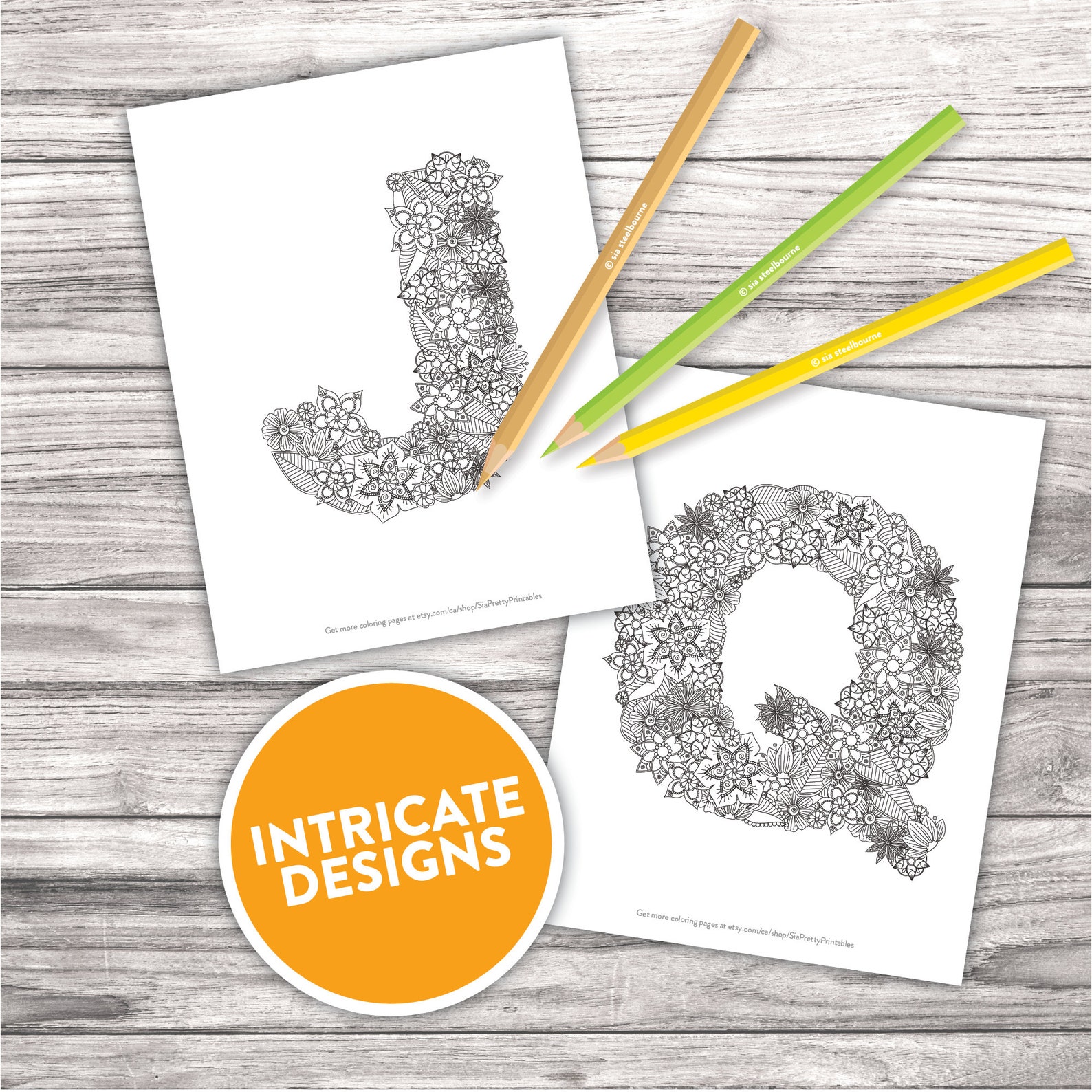 Printable Adult Coloring Pages | Floral Alphabet Letters Doodles ...