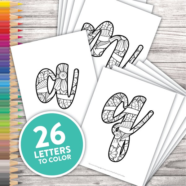 Printable Adult Coloring Pages Hand Lettering Floral Alphabet Letters ...