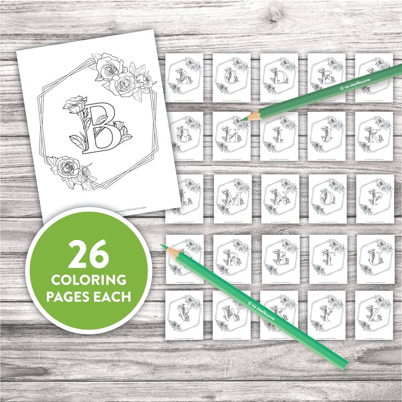 Printable Adult Coloring Pages Floral Alphabet Letters in | Etsy