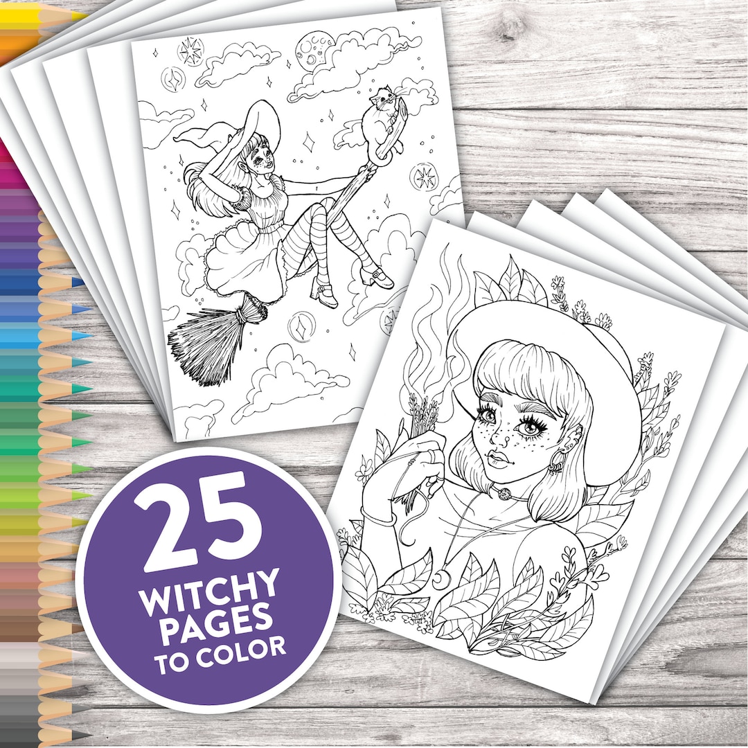 Printable Adult Coloring Pages | Witchery Autumn Fall Halloween Women ...