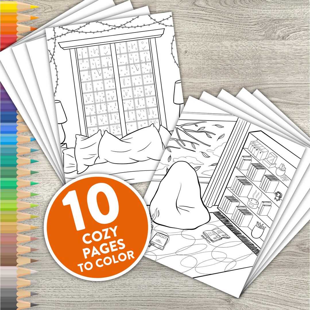 Cozy Rooms Coloring Pages | Printable Comfy Cozy Space Adult Coloring ...