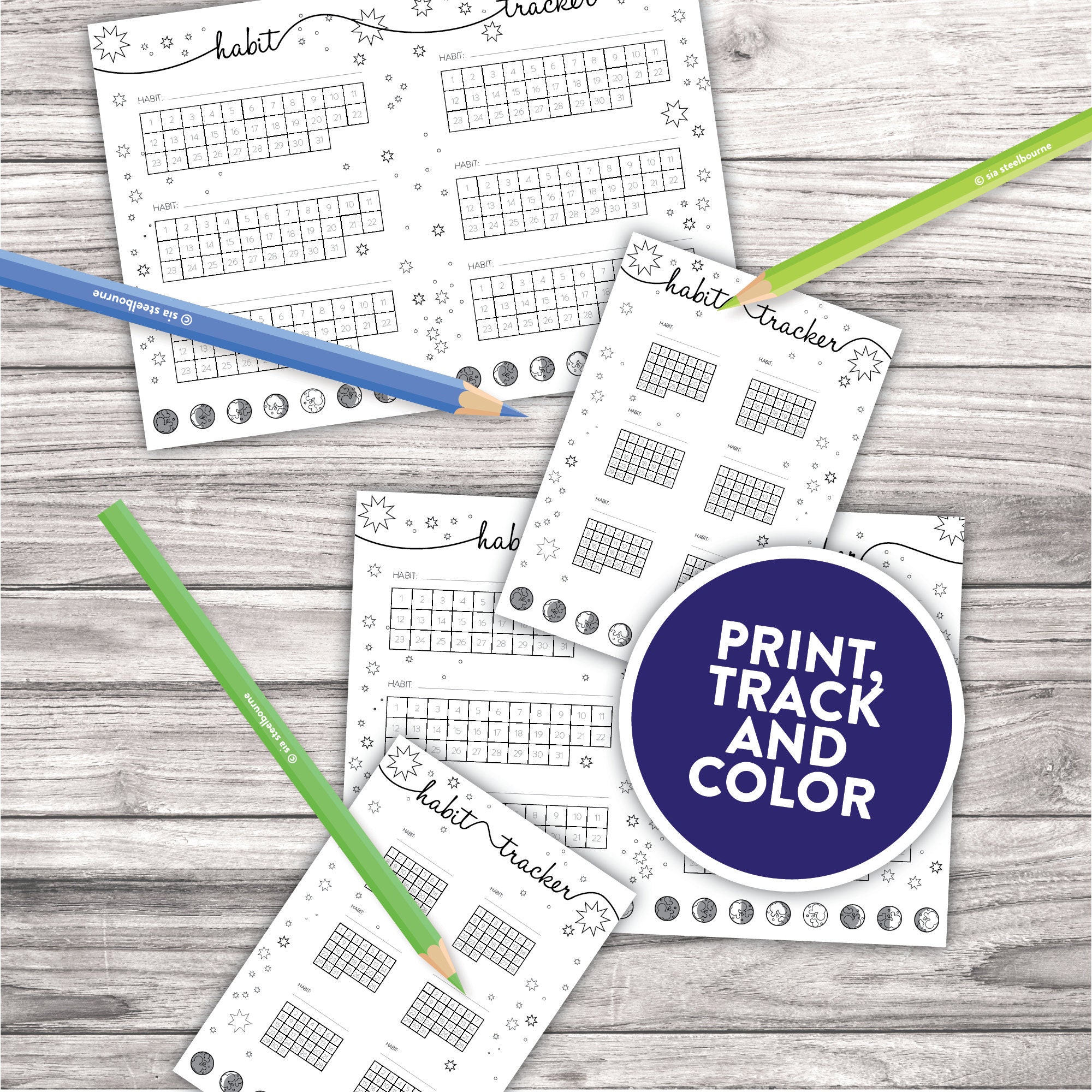 Galaxy Habit Tracker Printable: Star & Moon Theme (digital Download ...
