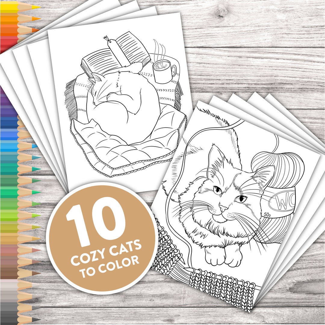 Cozy Cats Coloring Pages | Adult Coloring Book With Cute Cats - Etsy