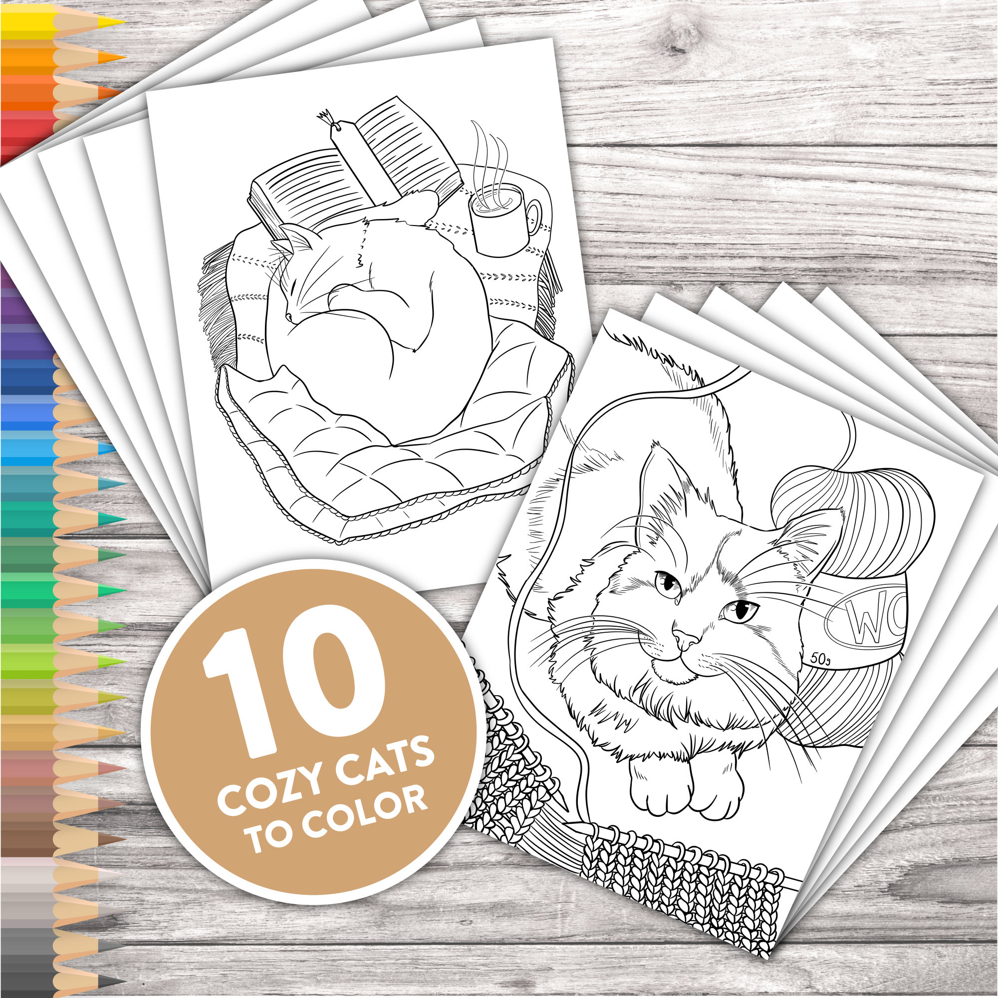 Cozy Cats Coloring Pages Adult Coloring Book With Cute Cats - Etsy