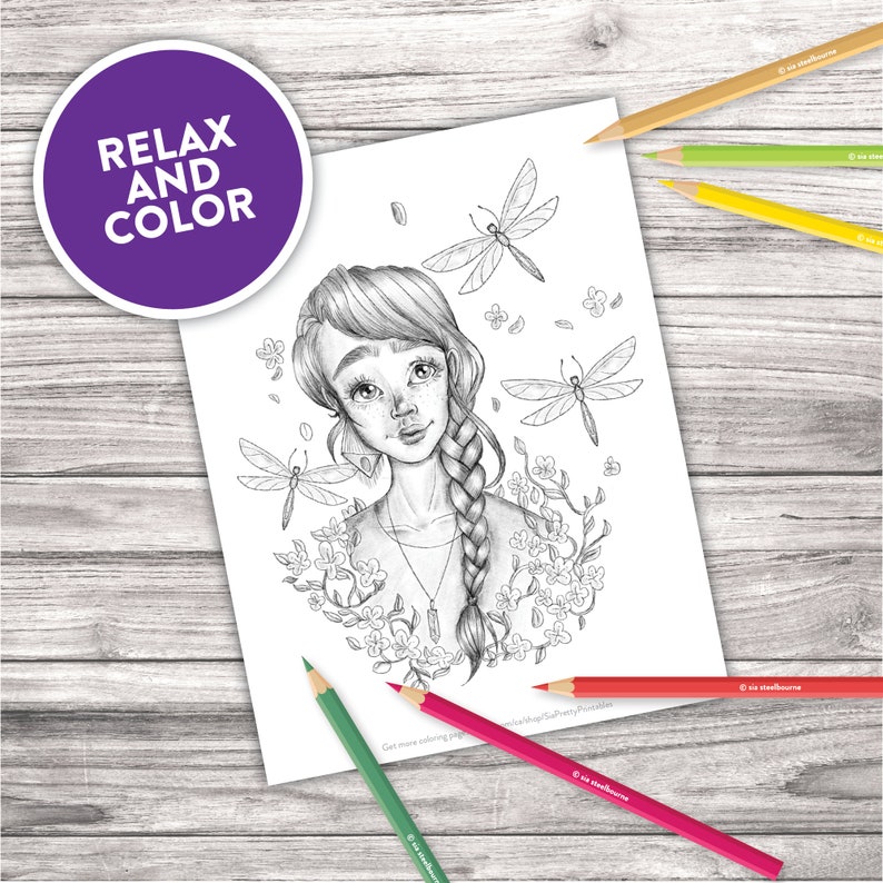 Grayscale Esoteric Women Printable Coloring Pages Pretty Witchy Adult ...