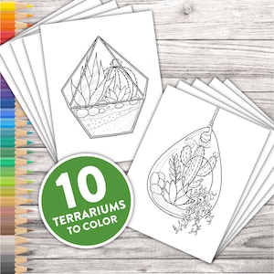 Terrarium Coloring Pages | Adult Coloring Book With Cute Plants - Etsy ...