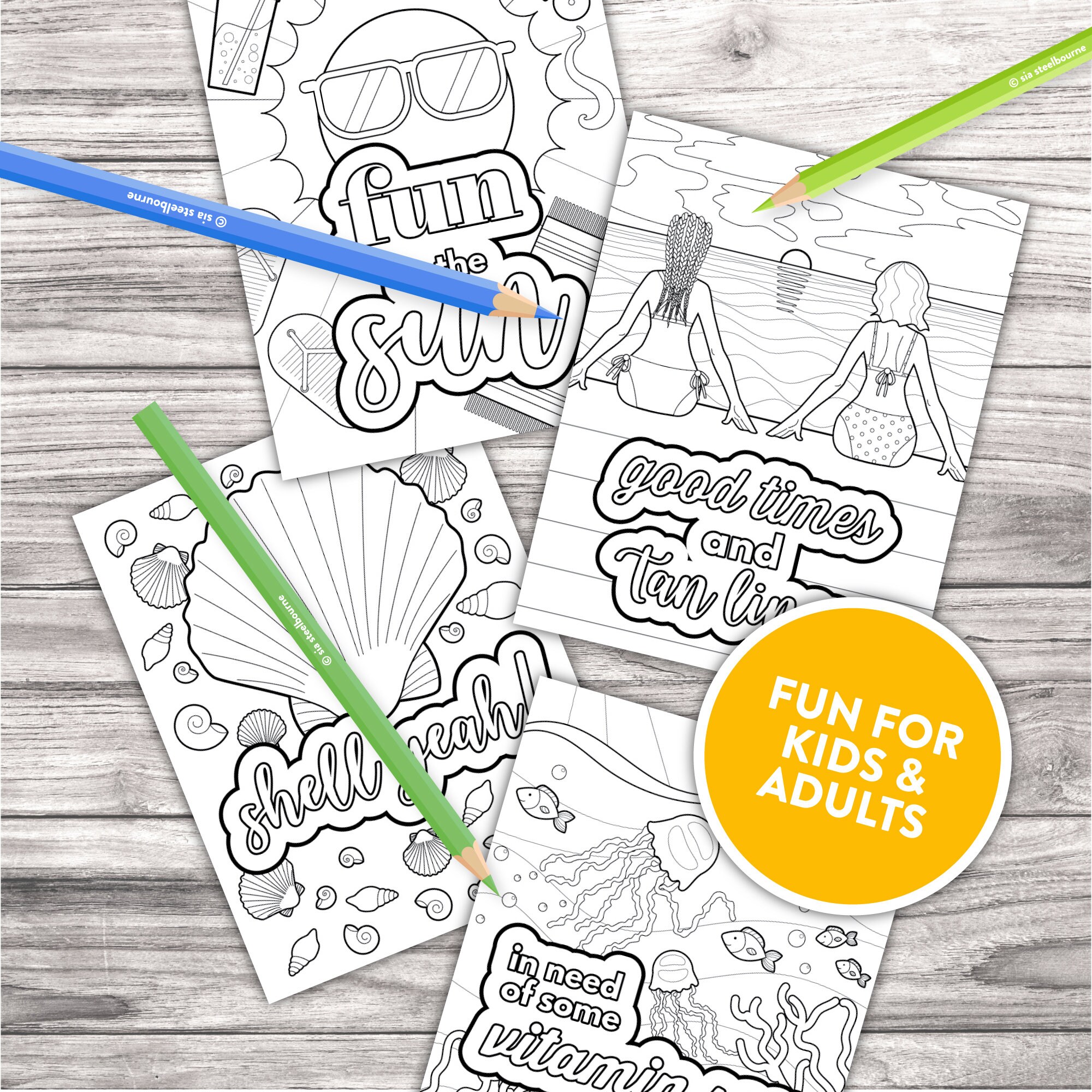 Summer Fun Coloring Pages | Adult Coloring Book With Beaches, Sunshine ...