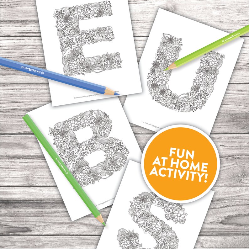 Printable Adult Coloring Pages | Floral Alphabet Letters Doodles ...