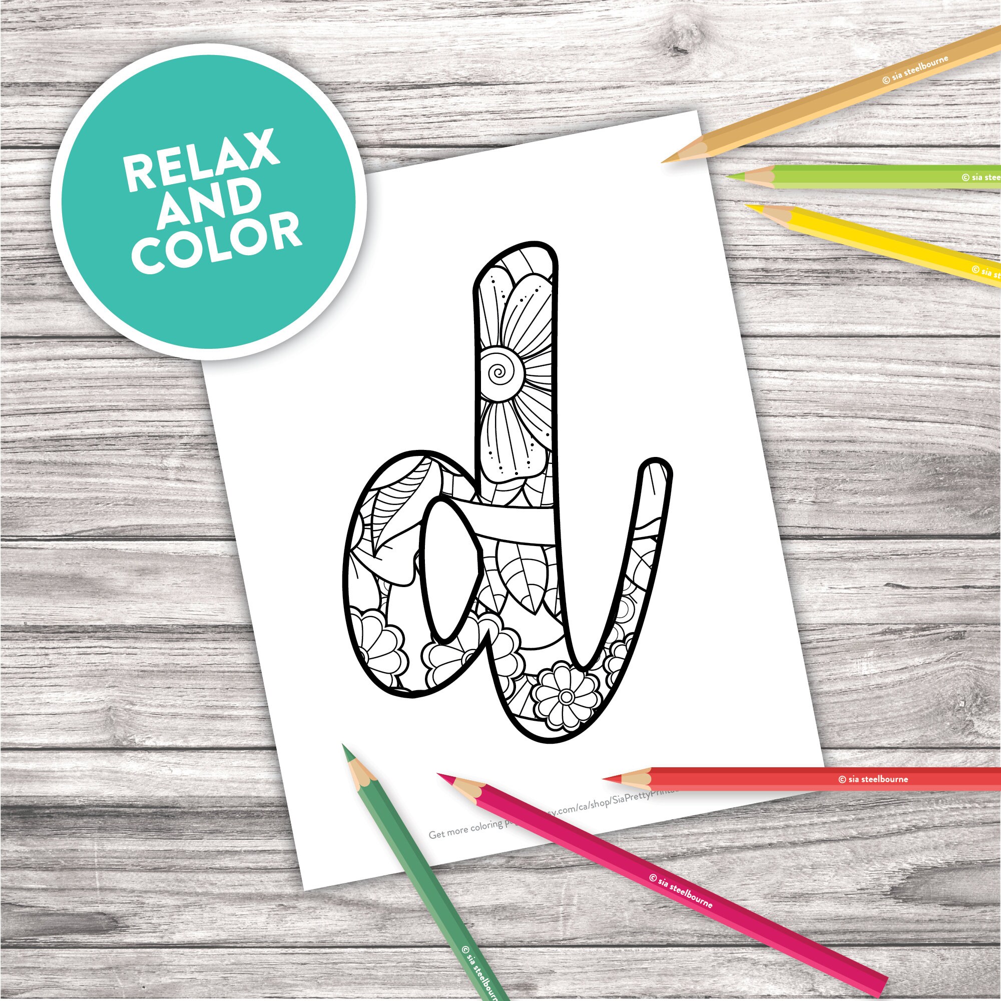 Printable Adult Coloring Pages | Hand Lettering Floral Alphabet Letters ...